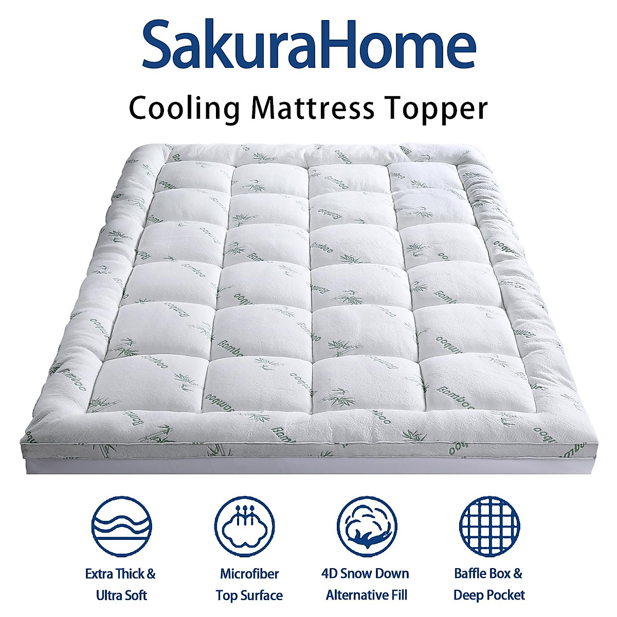 Mattress Topper Twin Size, Cooling Extra Thick Breathable Viscose Made from Bamboo Mattress pad, Soft Quilted Fitted Mattress Cover with 1000 GSM Down Alternative Fill (8-21”Deep Pocket)