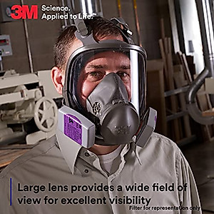 3M Full Facepiece Reusable Respirator 6700, NIOSH, Large Lens, ANSI High Impact Eye Protection, Silicone Face Seal, Four-Point Harness, Comfortable Fit, Painting, Dust, Chemicals, Small