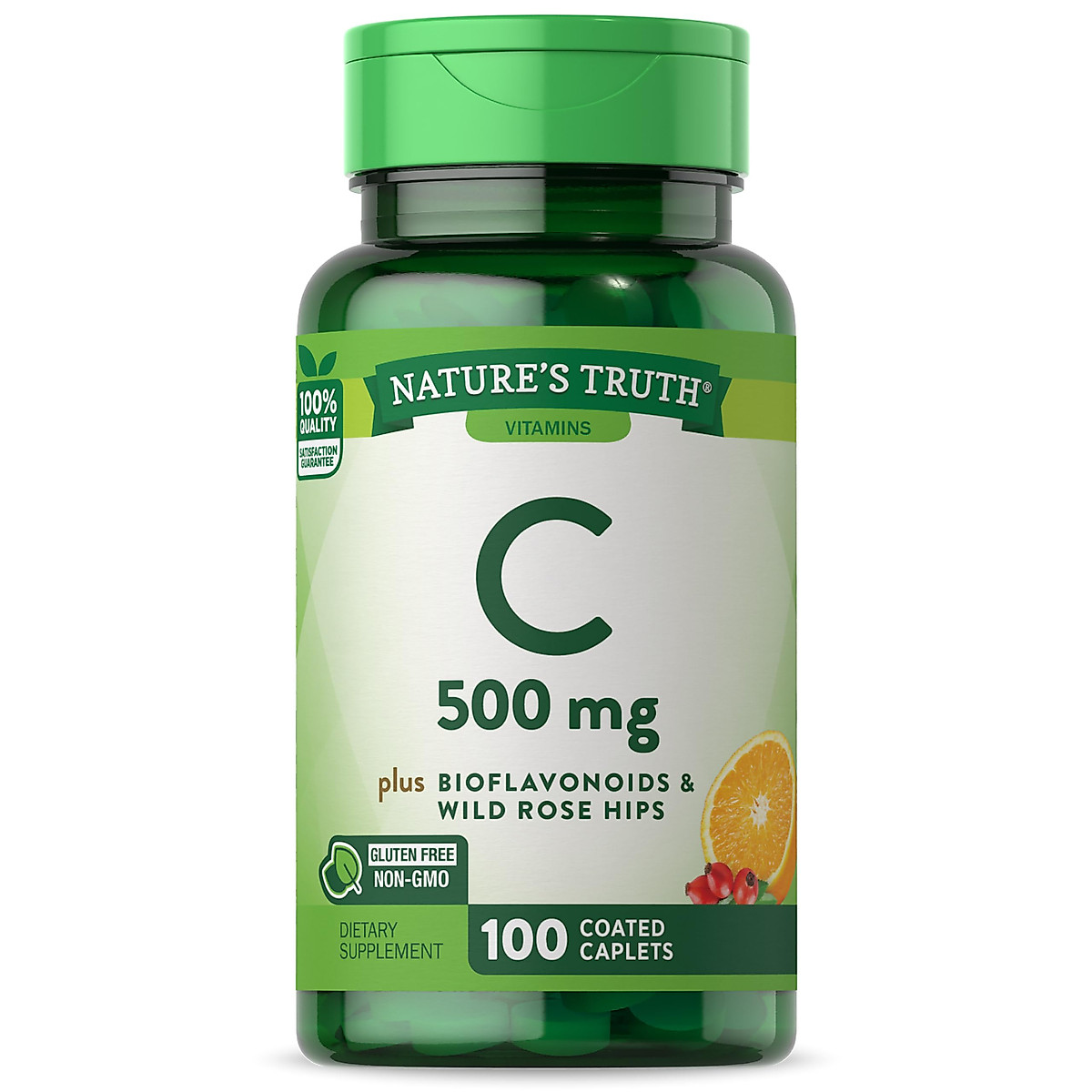Vitamin C with Rose HIPS and Bioflavonoids | 500mg | 100 Caplets | Vegetarian, Non-GMO & Gluten Free | by Nature's Truth.