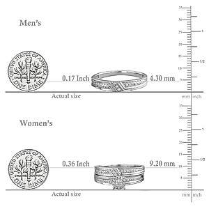 Dazzlingrock Collection 0.35 Carat (ctw) Round White Diamond Illusion Framed Wedding Trio Ring Set in 925 Sterling Silver, Women size 8.5 & Men size 8.5