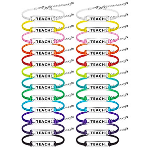 24 Pieces Teach Blessing Bracelets Colorful Greeting Bracelets Graduation Gifts for Women Men Teacher Appreciation Bracelet Graduation Gift Blessing Teacher's Day Gift Presents (Novel Style)