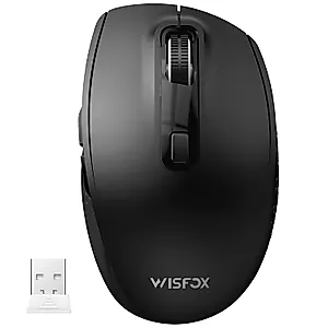 WisFox Bluetooth Mouse, Silent Wireless Mouse Come with 2 Modes (Bluetooth 3.0/5.0 + USB), Multi-Device Portable Cordless Mouse for Laptop, iPad, MacOS, PC, Windows, Android (Black)