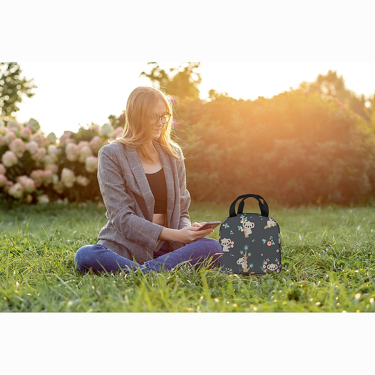 Zoczos Cute Koala Lunch Box Adorable Koalas Birds Climbing Trees Branches Floral Adult Lunch Box for Women Mens