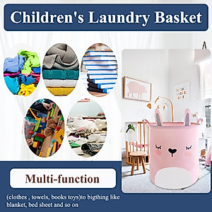 Homele Large Round Storage Basket, Cute Collapsible Laundry Basket Organizers and Storage Bins Foldable Dirty Clothes Basket Nursery Hamper Canvas Fabric Toy Box Decorative Gift Baskets (Pink Rabbit)