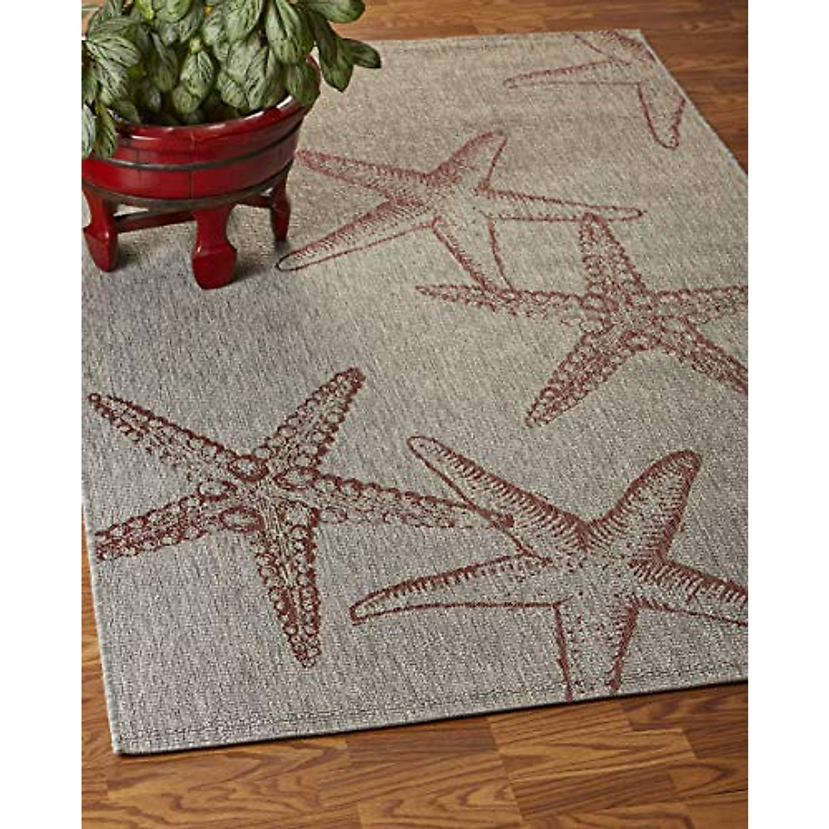 LR Home Captiva Sunset Cay Indoor/Outdoor Area Rug, 5' x 7', Coral/Beige