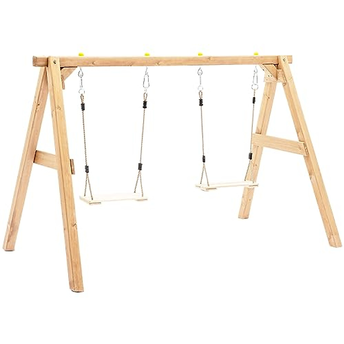 Heavy Duty Wooden Swing Frame for Kids, Upgraded A-Frame Porch Swing Bench Stand for Indoor Outdoor with 2 Pinch Free Belt Swings