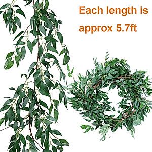 Artiflr 2 Pack Artificial Hanging Leaves Vines, 5.7 Ft Fake Willow Leaves Twigs Silk Plant Leaves Garland String in Green for indoor/outdoor Wedding Decor Party Supplies Greenery Crowns Wreath