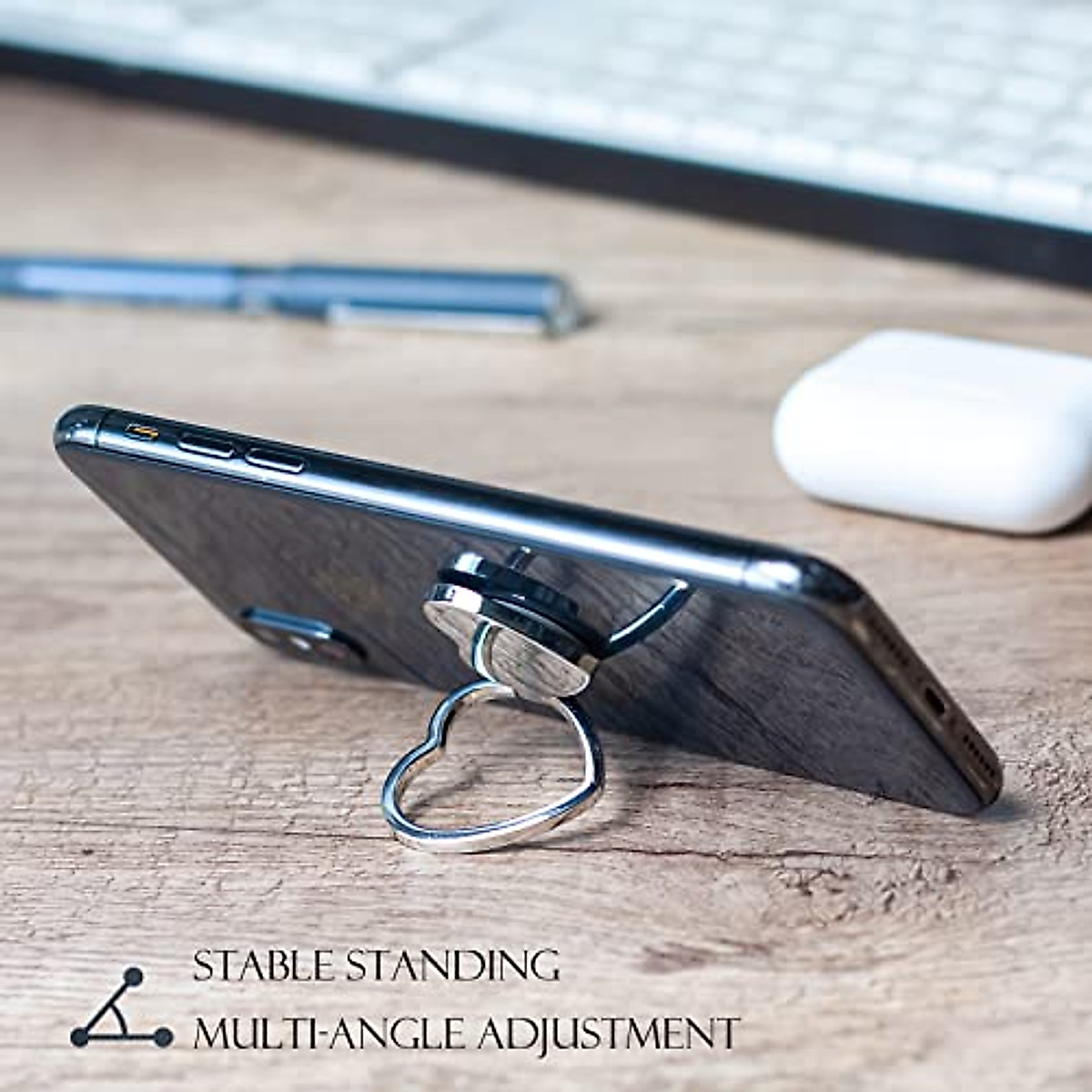 [2 Packs] Love Heart Shaped Glossy Finish Cell Phone Ring Holder Stand, 360 Degree Rotation Finger Ring Kickstand with Polished Metal Phone Grip for Magnetic Car Mount (Sliver)