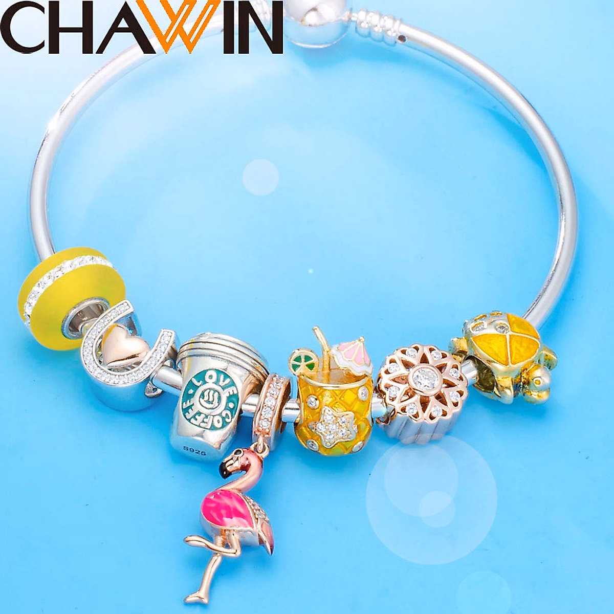 Beach Drink Charms Compatible with Pandora Charm Bracelets, 925 Sterling Silver Beads, Tropical Beer Dangling Pendant for Necklace and European Snake Chain, Hawaii Summer Holiday Charm Gifts