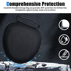 Hard Case for AirPods Max Headphone Supports Sleep Mode, Travel Carrying Case with AirPods Max Silicone Earpad Cover/Ear Cups Cover/Headband Cover, AirPods Max Protective Portable Storage Bag (Black)