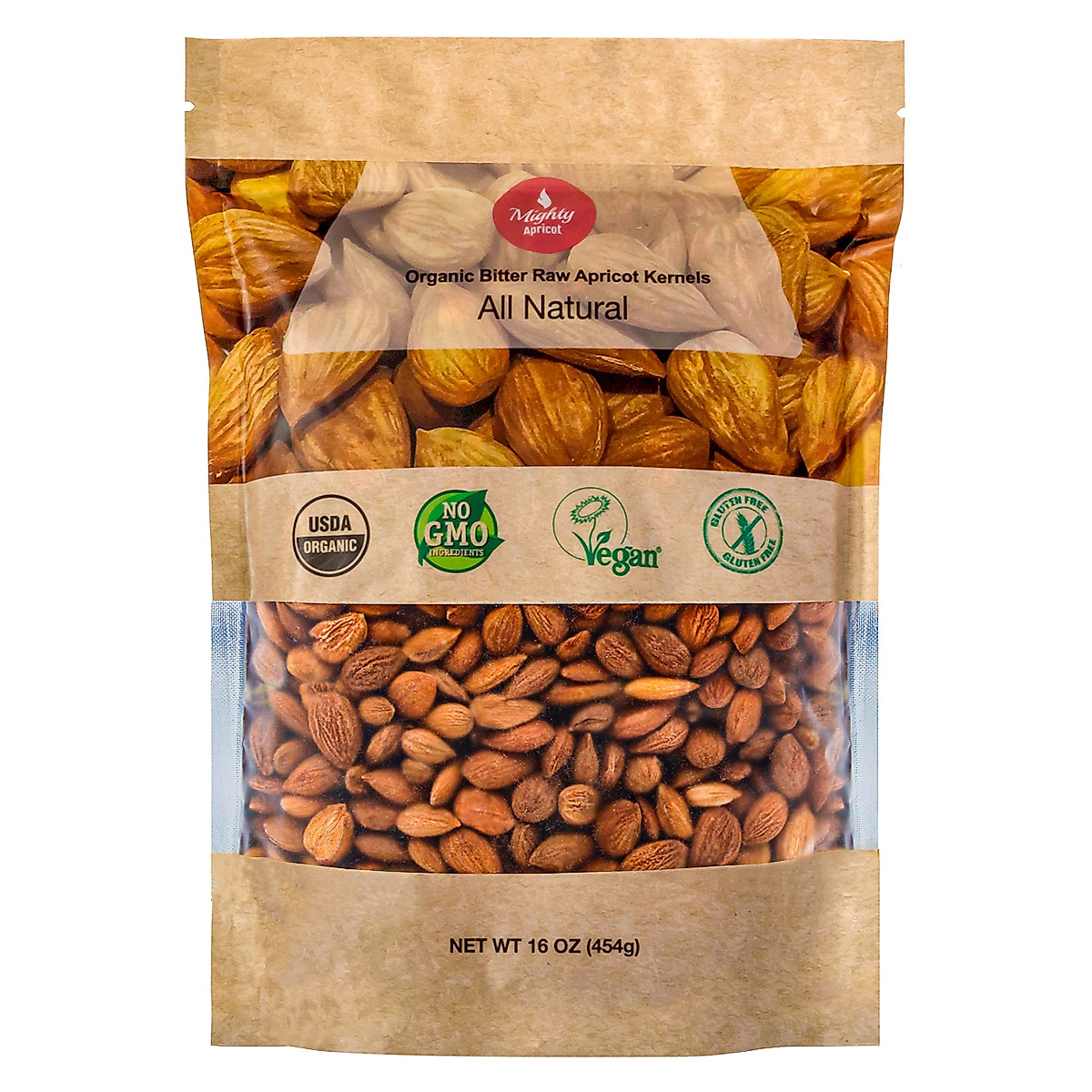 Mighty Apricot USDA Organic Bitter Apricot Kernels(1LB) 16oz, Natural Raw Bitter Apricot Seeds, Vegan, Non-GMO, Gluten Free, Great source of Vitamin B17 and B15