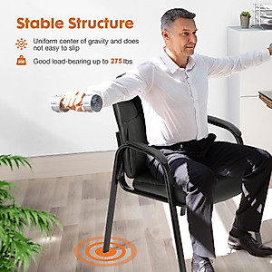 Sweetcrispy Waiting Room Chairs Reception Chairs Office Guest Chairs Set of 2, Big and Tall Desk Chair No Wheels Executive Office Chair PU Leather Conference Room Chairs Lobby Chairs with Padded Arms