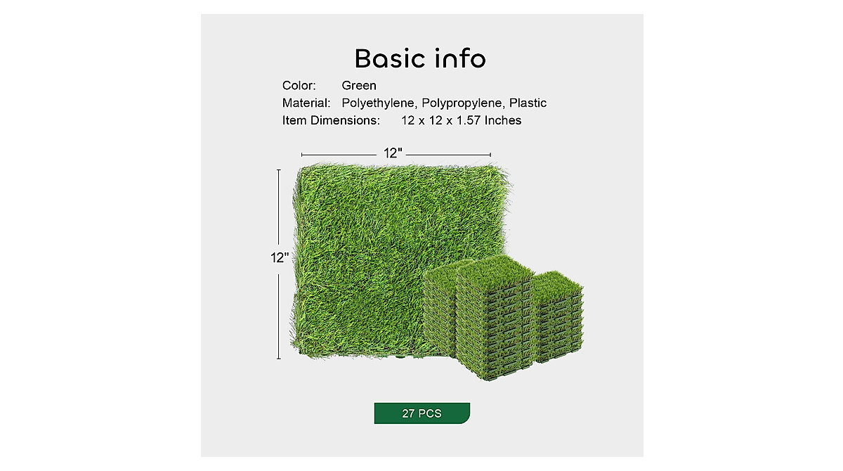 Growneer Interlocking Artificial Grass Tiles for Indoor & Outdoor Use