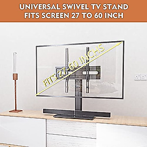 Universal Swivel TV Stand - Table Top TV Stand for 27-60 inch LCD LED TVs - Height Adjustable TV Base Stand with Tempered Glass Base & Wire Management, VESA 400x400mm HT06B-002