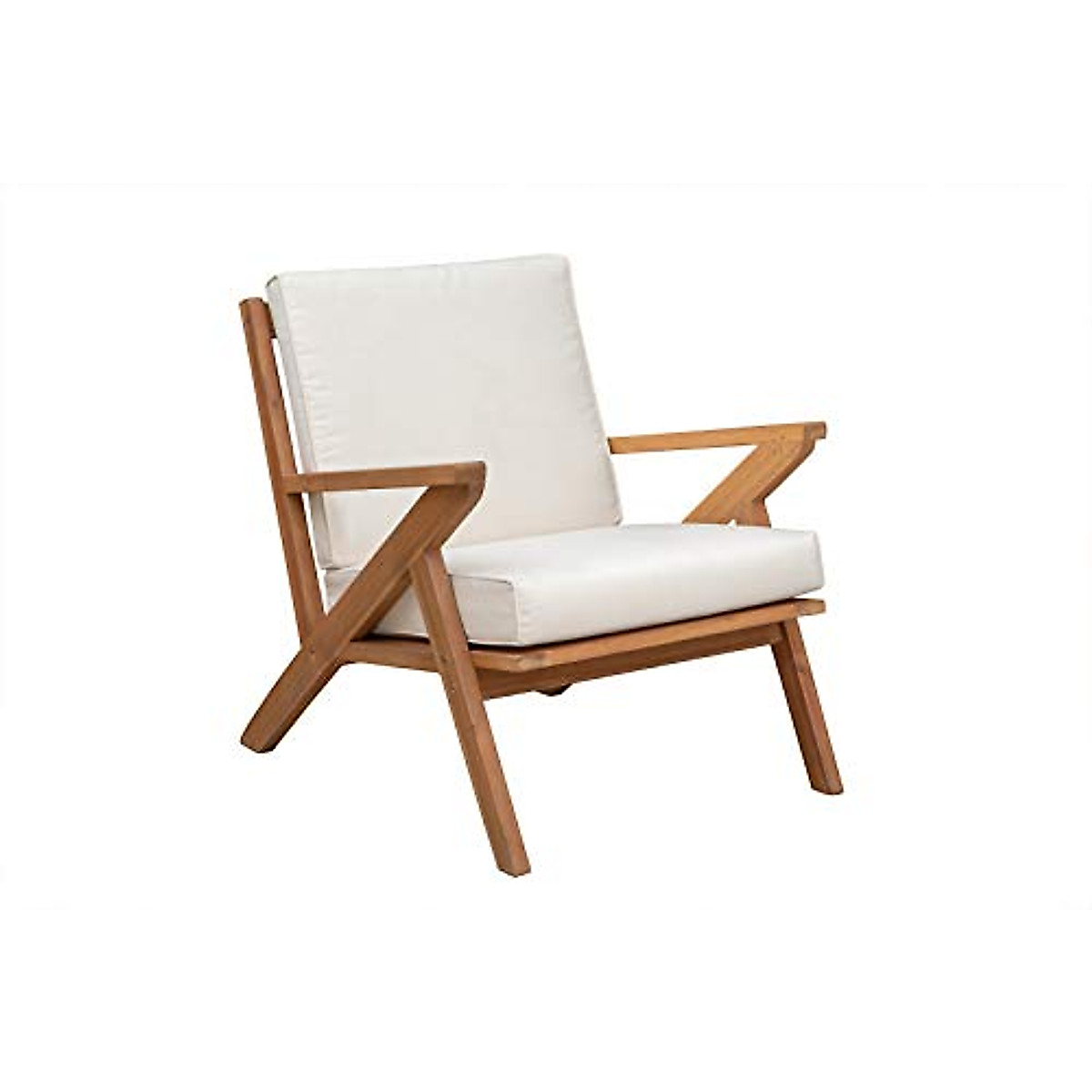 Patio Sense 62969 Oslo Wooden Armchair Cream Colored Cushion Artfully Angled Arms Modern Scandinavian Collection Indoor Outdoor Furniture