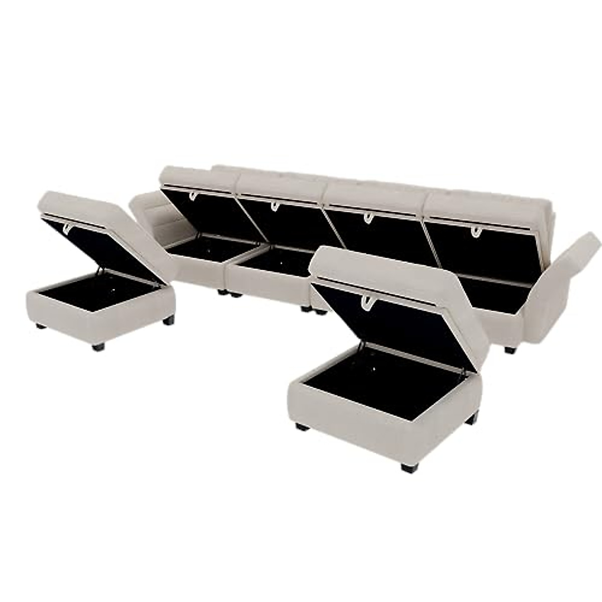 kevinplus 110" Modular Sectional Sofa Couch for Living Room, Modern Contemporary 4-Seat U-Shape Sofa Couch with Storage Seat & Reversible Ottoman for Apartment Office, Linen Fabric, Beige