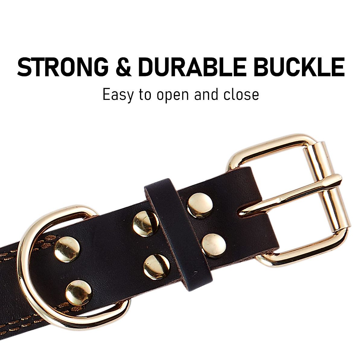 DAIHAQIKO Dog Collar, Genuine Leather Dog Collar, Heavy Duty Dog Collar, Wide Dog Collar for Small Dog, Medium Dog, Large Dog and Extra Large Dog (M: 1" Wide for 15.2"-19.2" Neck, Dual Stitch - Brown)