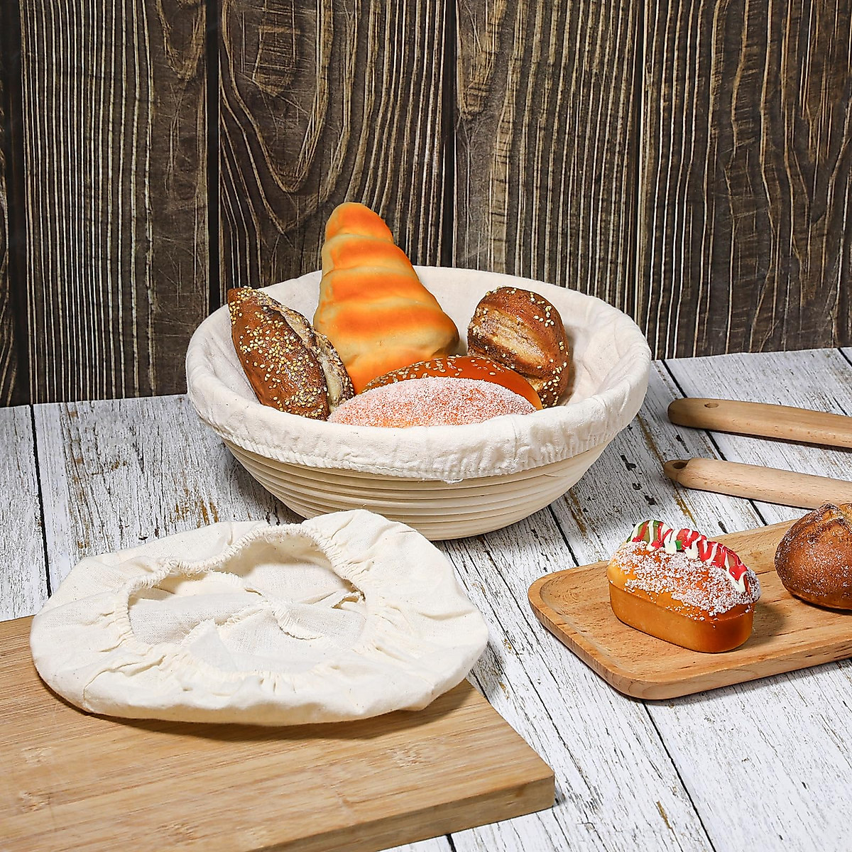 2 Pcs Bread Proofing Basket Cloth Liner Baking Dough Basket Cover Natural Rattan Banneton Proofing Cloth for Bakery Home Baking, about 10 inch