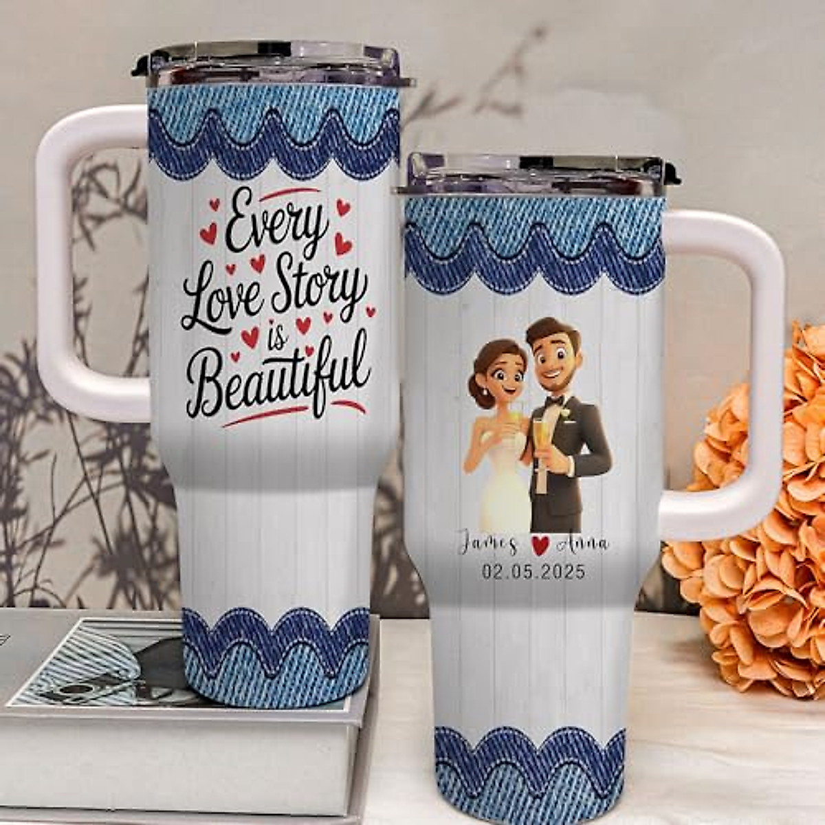Custom 40oz Tumbler with Handle – wedding selfie-Personalized Couple Gift for Anniversary Wedding Gift, Birthday, Mother's Day, Valentine’s Day XagDx6