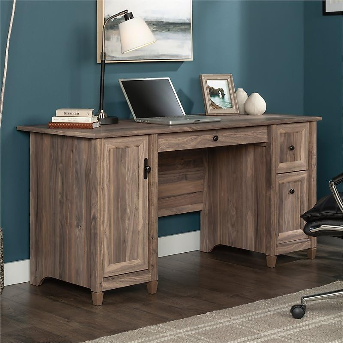 Sauder Edge Water Home Office Computer Desk with Storage, Washed Walnut Finish