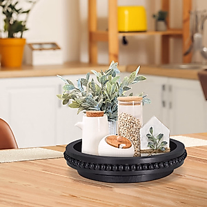 Farmhouse Lazy Susan Organizer with Beads, Wooden Lasy Susan Turntable for Cabinet, 360 Degrees Rotating Display Stand, Decorative Lazy Susan for Table, Wooden Tray Riser with Beads for Spice Rack