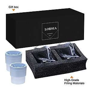 Whiskey Rocks Glass, Set of 4 (2 Crystal Bourbon Glasses, 2 Round Big Ice Ball Molds) In Gift Box - 11 Oz Old Fashioned Glasses for Scotch Cocktail Rum Cognac Vodka Liquor, Unique Gifts for Men