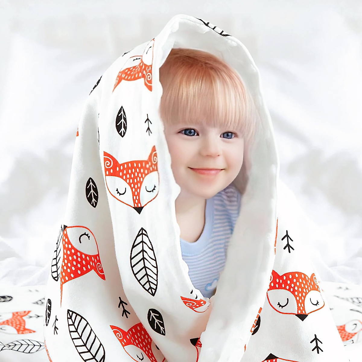 Baby Blanket with Fox Pattern, Double Layered with Dotted Backing, Suitable for Boys, Girls, and Unisex, Perfect for Baby Cribs and Receiving as Newborn Bed Throws., 30x47 Inch, Forest Fox