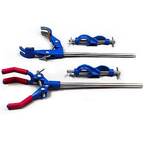 Support Ring Stand PROFESSIONAL Retort Stand- Top end of everything - Pressure Die Cast Clamps & Boss Head; Stainless Steel Rod 24", Heavy Base (8"X5") (3 Finger Clamp + Burette Clamp + 2XBoss Heads)