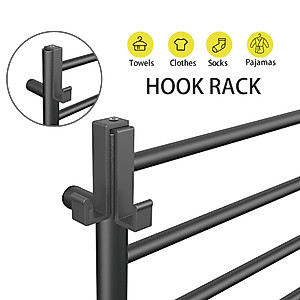 P&Bhusri Heated Towel Rack for Bathroom,Wall Mounted Electric Towel Rack with Timer and LED Indicator, 10-Bar Towel Warmer, Stainless Steel Matte Black, Hard-Wired/Plug-in