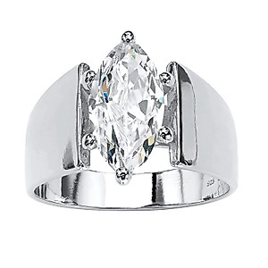 PalmBeach Sterling Silver or Yellow Gold-Plated Marquise Shaped Cubic Zirconia Solitaire Engagement Ring Size 6