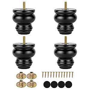 Michanco 3 Inch Wood Furniture Legs Bun Feet for Sofa Couch Ottoman Dresser Set of 4 Solid Round