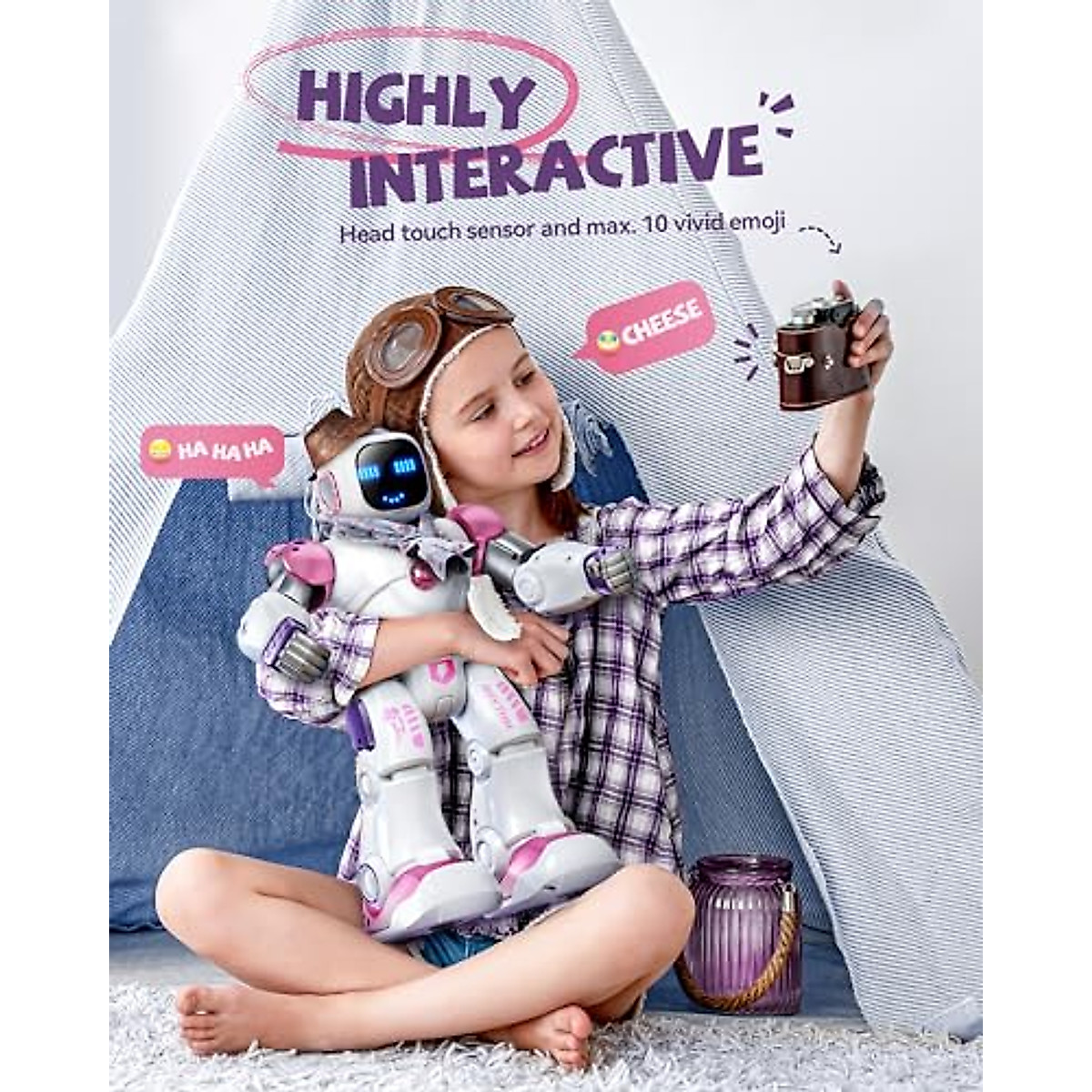 Ruko 1088 Smart Robot Toys for Kids, Large STEM Programmable Interactive RC Robot with Voice Control, App Control, Gifts for Boys & Girls Age 4 5 6 7 8 9, Pink