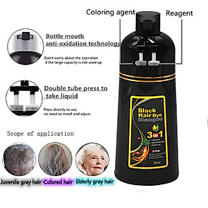 Baguri black hair dye shampoo 3 in 1 women ,herbal hair dye shampoo 3 in 1,10 mins herbal hair darkening shampoo,500ml natural 10 mins herbal hair darkening shampoo (Black)