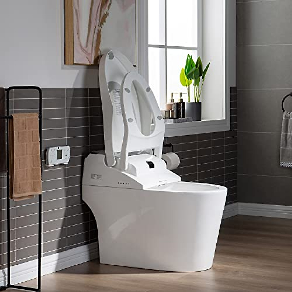 WOODBRIDGE B0960S Auto Flush, Auto Open & Auto Close, 1.28 GPF Single Flush Toilet with Intelligent Smart Bidet Seat and Wireless Remote Control, Chair Height