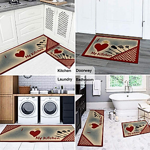 Red Kitchen Rugs Retro Utensils I Love My Kitchen Mat Red Kitchen Decor And Accessories Checkerboard Non-Slip Kitchen Rug and Mats Floor Mat Runner Rug for Kitchen Laundry Living Room Front Door