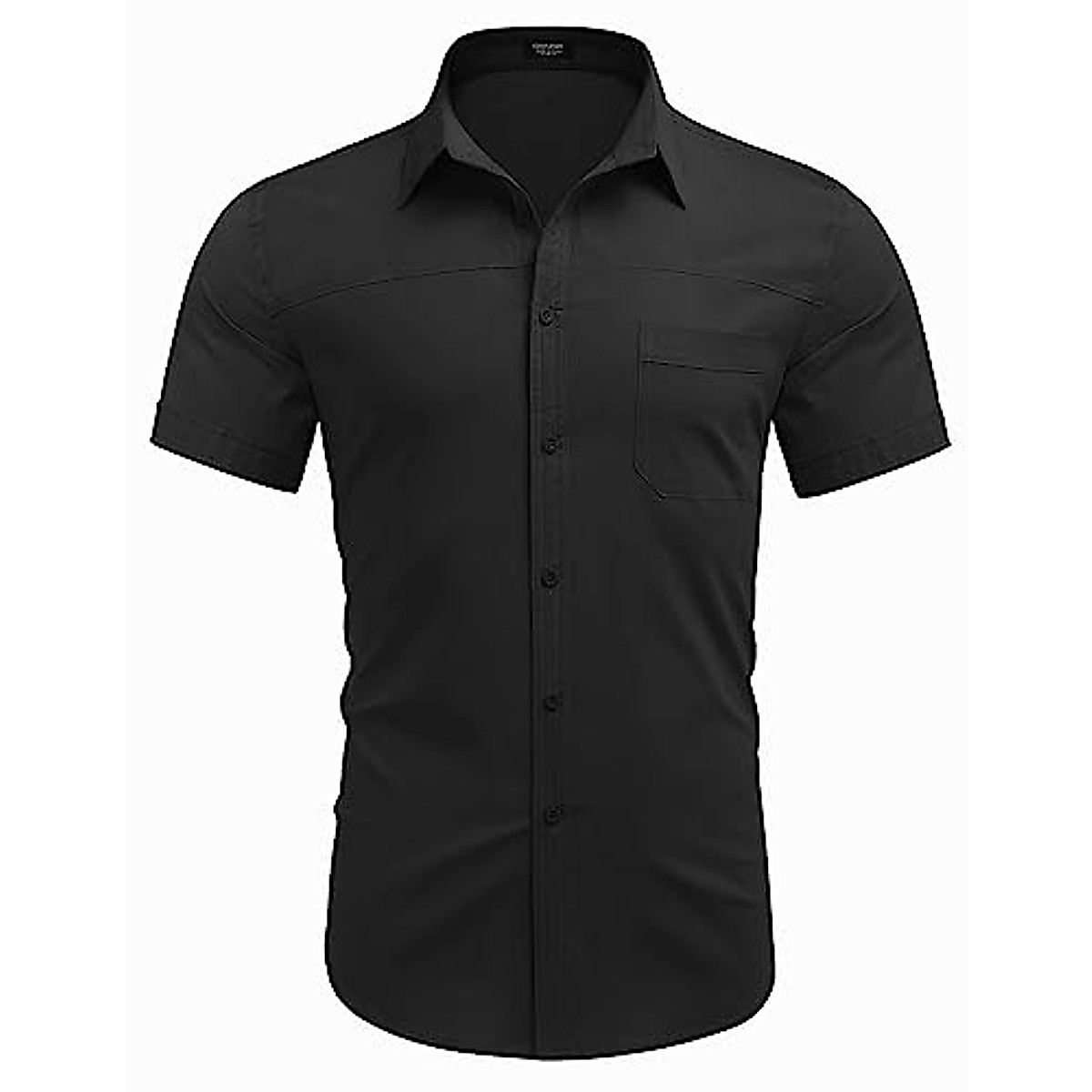 COOFANDY Mens Shirt Muscle Fit Dress Slim Fit Cotton Casual Button Down with Pocket, 01-Black, Large, Short Sleeve