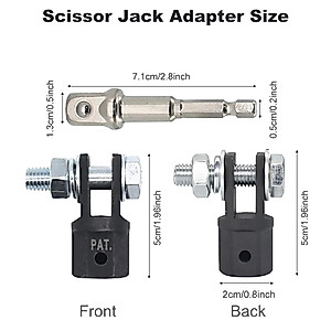 PETCHOR 1/2" Scissor Jack Adapter with Impact Drill, Scissor Jack Adapter Socket Adaptor for 1/2 Inch Drive Impact Wrench or 13/16 Inch Lug Wrench, Easy Lifting, Black
