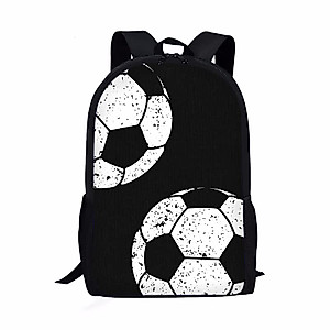 Howilath Custom Soccer Ball Pattern Black 3 Pcs School Backpack Set for Teen Boys Girls 17 Inch Shoulder Bookbag Lunch Box with Pencil Case