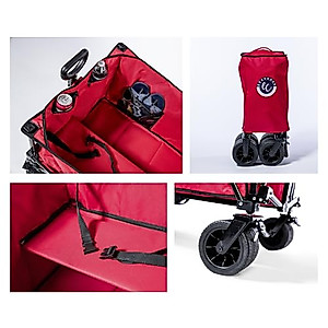 Collapsible Beach Wagon Large 220 lbs Capacity, Heavy Duty 40-inch Folding Wagon Cart with Big All-Terrain Wheels, Second Deck Design with Straps, Outdoor Camping Garden Utility Wagon Yard Beach (Red)