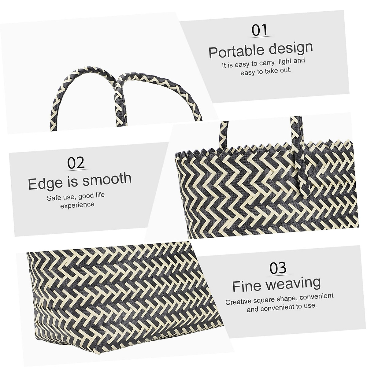 SHOWERORO Handwoven Bag Striped Large Knit Basket Women's Casual Bag Black Small 1pc