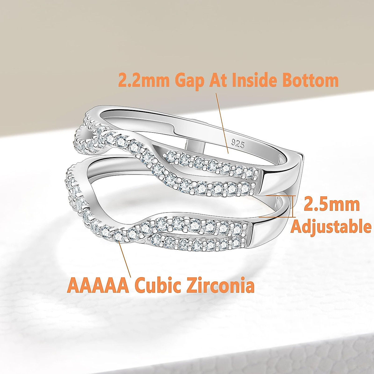 SHELOVES Womens 925 Sterling Silver Engagement Ring Enhancer Round White AAAAA CZ Infinity Wrap Guard Rings Sz 7