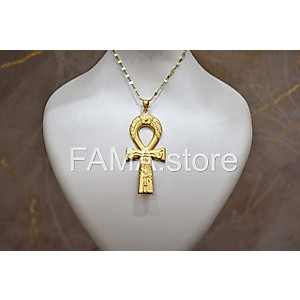 FAMA.store Egyptian Jewelry Ankh Cross Key of Life 18K Solid Yellow Gold necklas Pendant #6 (Large)
