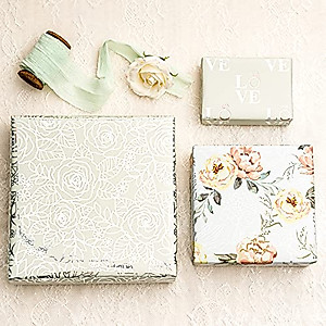 LeZakaa Silver Wrapping Paper Roll - Mini Roll - Flower & Love and Ring with Metallic Foil Design for Wedding, Engagement,Bridal Shower - 17 x 120 inches, 3 Rolls (42.5 sq.ft.ttl.)