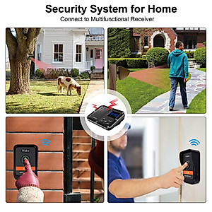 Wuloo Wireless Doorbells for Home, Solar Driveway Alarm, Multifunctional Wireless Home Security System, Rechargeable Battery/Weatherproof/Mute Mode/Clock and Alarm (1 Receiver 1 Sensor 1 Doorbell)