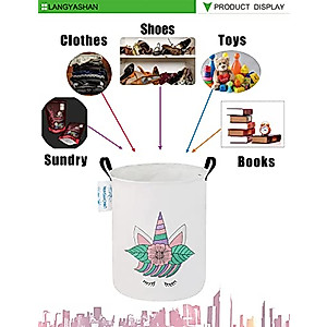 LANGYASHAN Laundry Basket Canvas Fabric Collapsible Organizer Basket for Storage Bin Toy Bins Gift Baskets Bedroom Clothes Children Nursery Hamper (Leaf Unicorn)