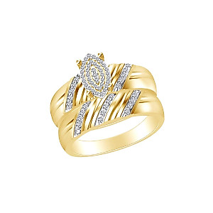 AFFY 1/10 Carat CT Round Cut White Natural Diamond Ladies Cluster Engagement Wedding Bridal Ring Set In 10k Solid Yellow Gold (I-J Color, I2-I3 Clarity, 0.10 Cttw) Ring Size-9.5