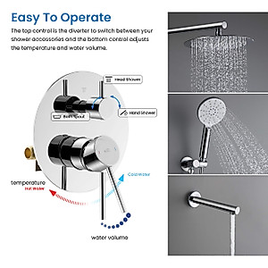 KIBI Circular Bathroom Shower System | 3-Function Wall Mounted Shower Faucet Set with Solid Brass Pressure Balanced Valve | Three Hand Shower Modes | 15-inch Long Shower Arm | Chrome Finish (KSF404)