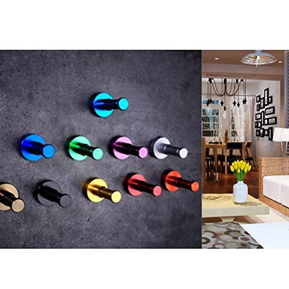 YARNOW Heavy Duty Aluminum Wall Hooks No Drilling Waterproof Rustproof Single Hook Hat Coat Robe Door Wall Hook Hanger (Blue)