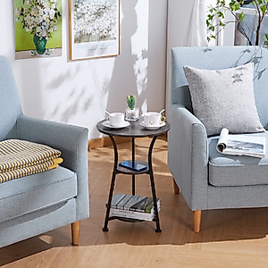 Dulcii Small Round End Table for Narrow and Small Space, 3-Tier Round Accent Couch Beside Table, Modern Side Table Corner Sofa Table Nightstand for Living Room Bedroom,Grey