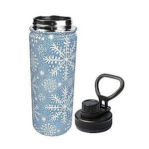 OOZ Ornate owl on blue background pattern 18 oz Sports Insulated Kettle Stainless Steel Water Bottles Outdoors,Leak Proof,Blue